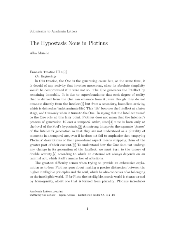 (PDF) The Hypostasis Nous in Plotinus