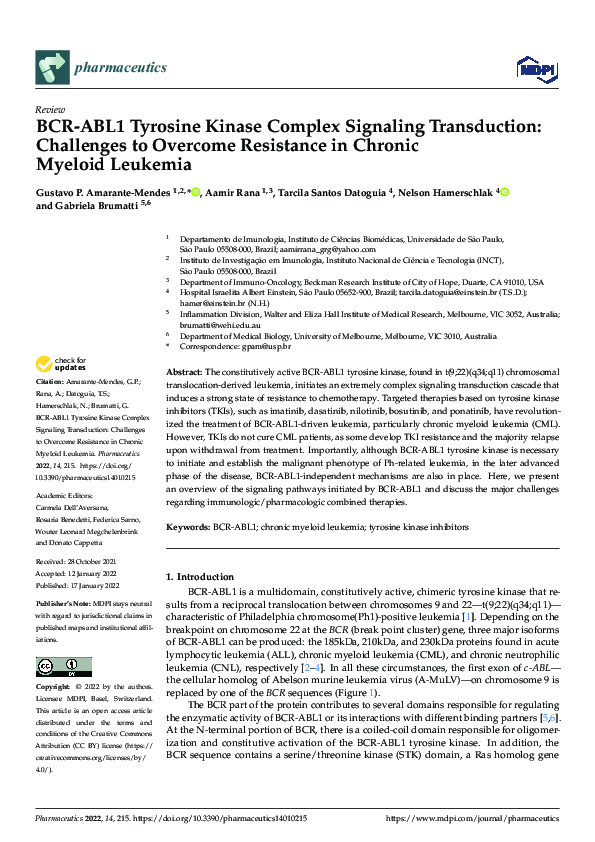 (PDF) BCR-ABL1 Tyrosine Kinase Complex Signaling Transduction: Challenges to Overcome Resistance ...