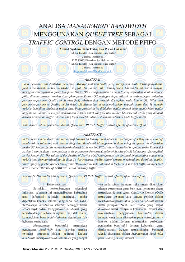 (PDF) Analisa Management Bandwidth Menggunakan Queue Tree Sebagai Traffic Control Dengan Metode ...