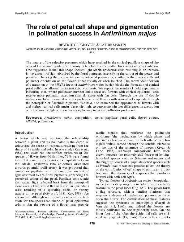 (PDF) The role of petal cell shape and pigmentation in pollination ...