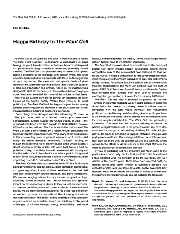 (PDF) Happy Birthday to The Plant Cell