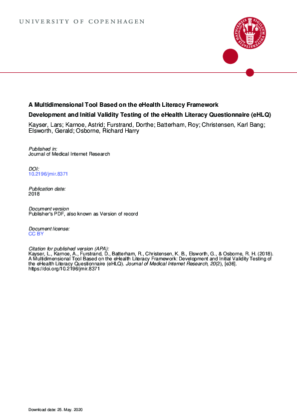 (PDF) A Multidimensional Tool Based on the eHealth Literacy Framework ...