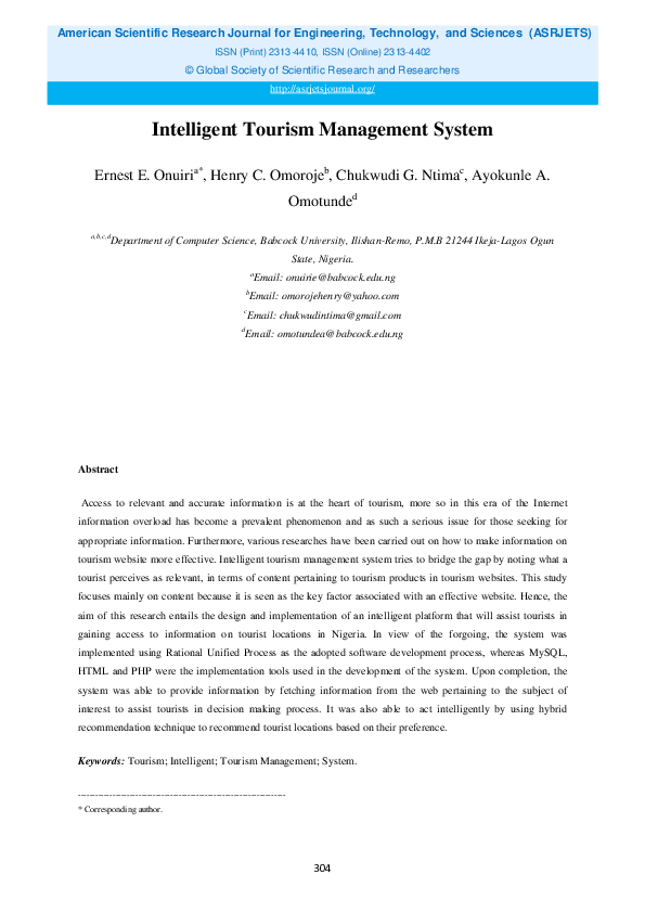 (PDF) Intelligent Tourism Management System