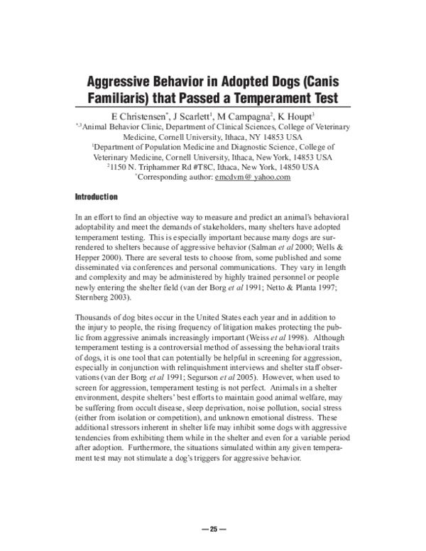 (PDF) Aggressive behavior in adopted dogs that passed a temperament test