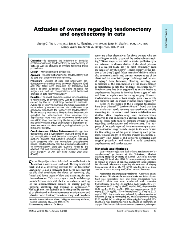 (PDF) Attitudes of owners regarding tendonectomy and onychectomy in cats