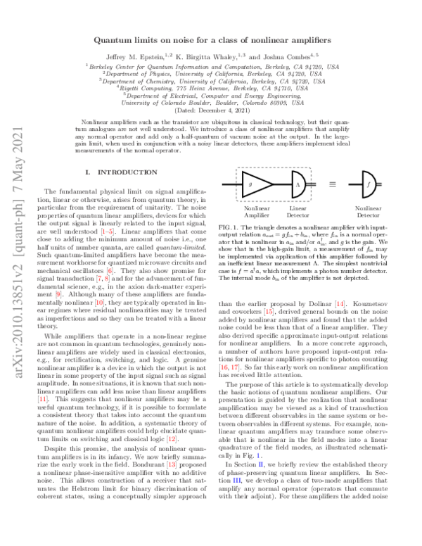 (PDF) Quantum limits on noise for a class of nonlinear amplifiers
