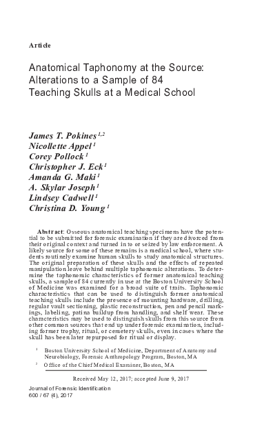 (PDF) Anatomical Taphonomy at the Source: Alterations to a Sample of 84 ...