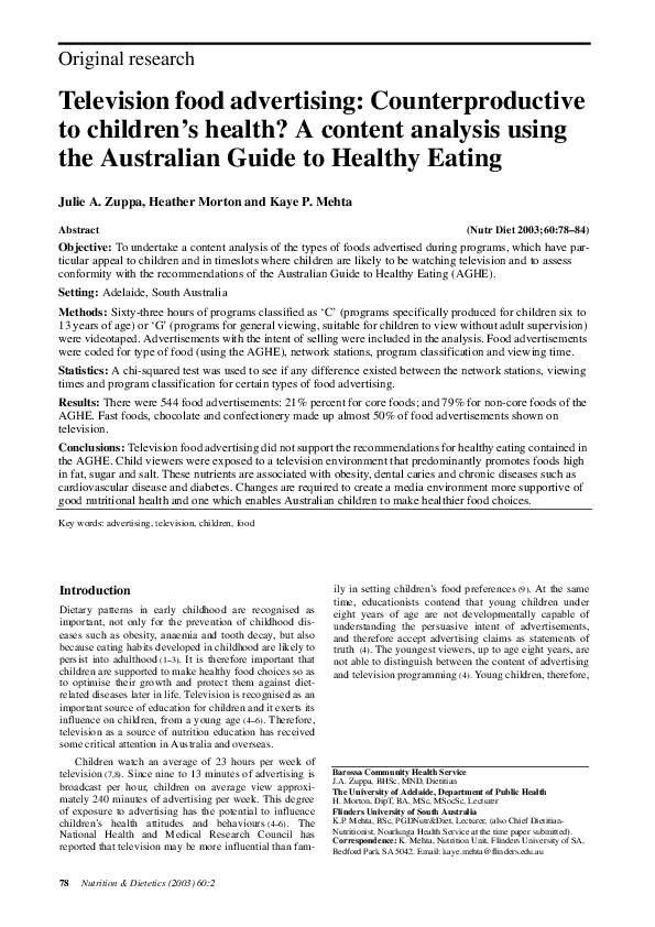 (PDF) Television food advertising: counterproductive to children's ...