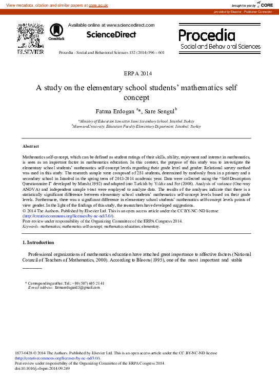 (PDF) A Study on the Elementary School Students’ Mathematics Self Concept