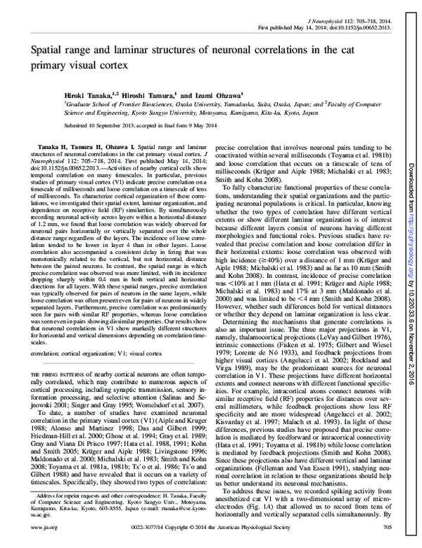 (PDF) Spatial range and laminar structures of neuronal correlations in the cat primary visual cortex