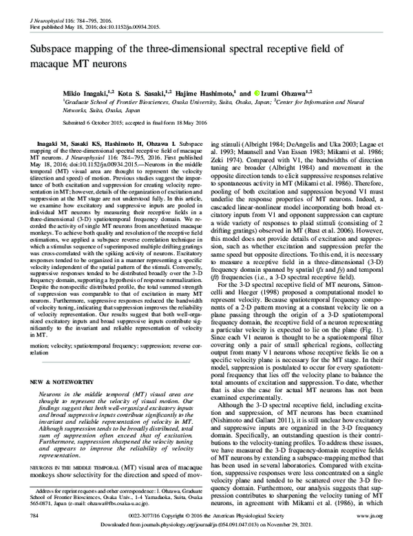 (PDF) Subspace mapping of the three-dimensional spectral receptive field of macaque MT neurons ...