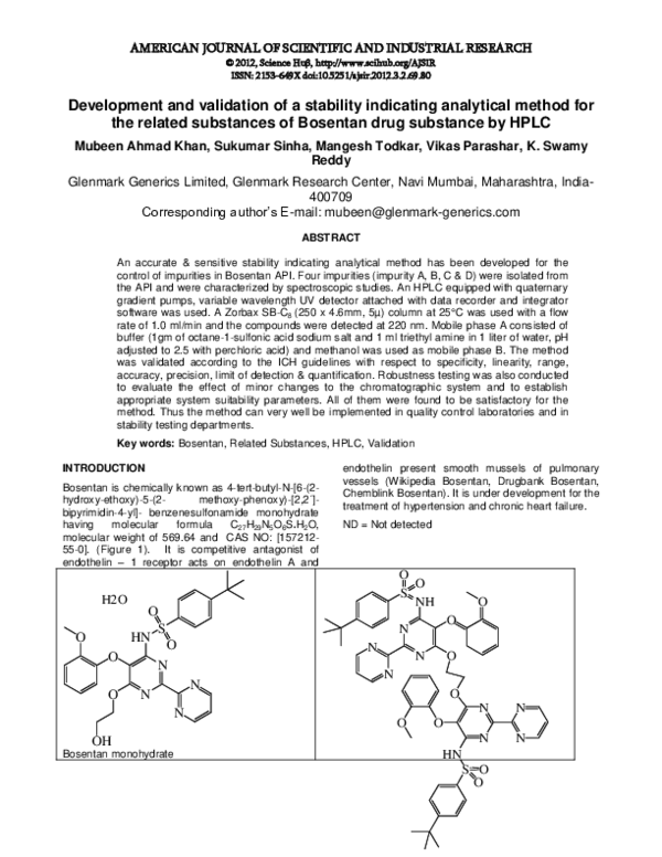 (PDF) Development and validation of a stability indicating analytical method for the related ...