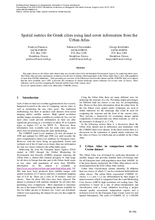 (PDF) Spatial metrics for Greek cities using land cover information ...