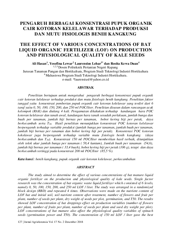 (PDF) Pengaruh Berbagai Konsentrasi Pupuk Organik Cair Terhadap Pertumbuhan dan Hasil Tanaman ...