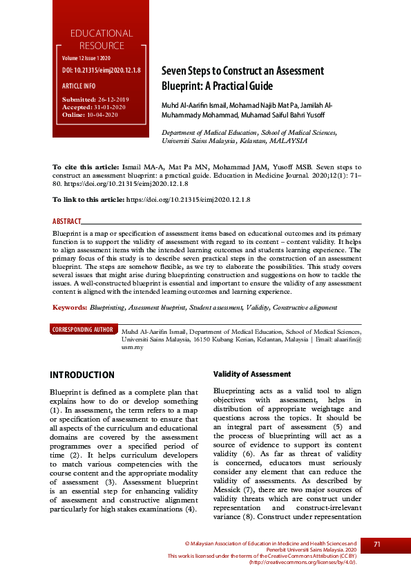 (PDF) Seven Steps to Construct an Assessment Blueprint: A Practical Guide