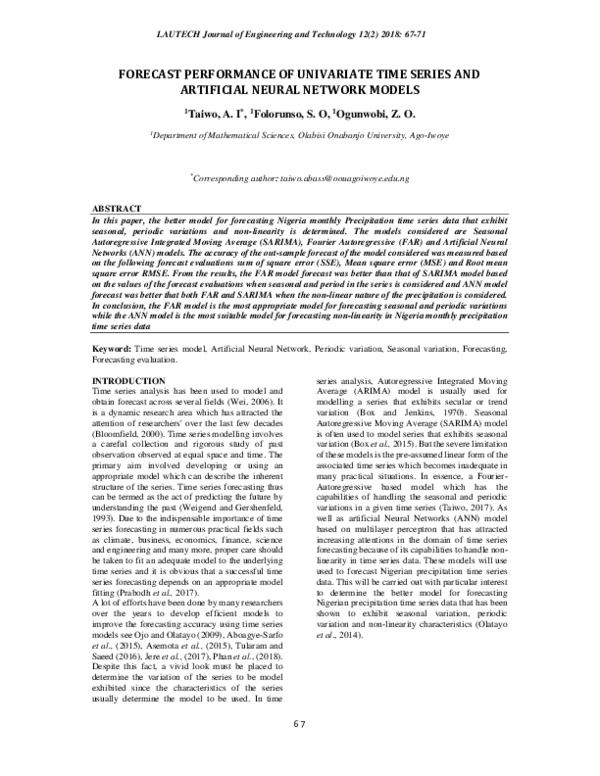 Pdf Forecast Performance Of Univariate Time Series And Artificial