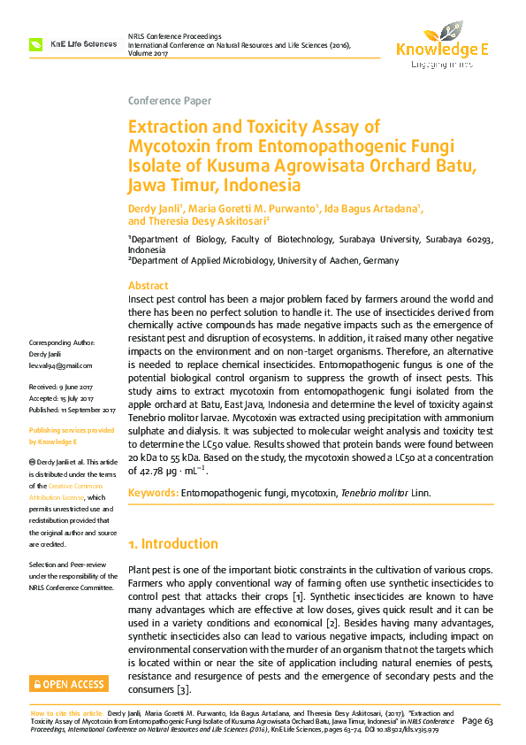 (PDF) Mycotoxin Extraction and Toxicity from Entomopathogenic Fungi