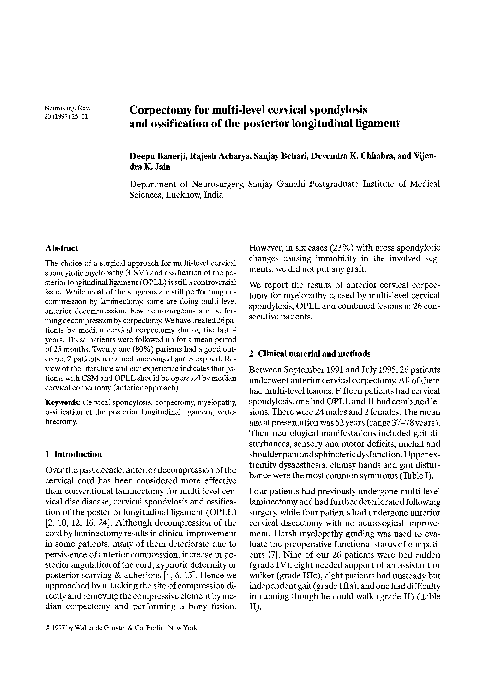 (PDF) Corpectomy for multi-level cervical spondylosis and ossification ...