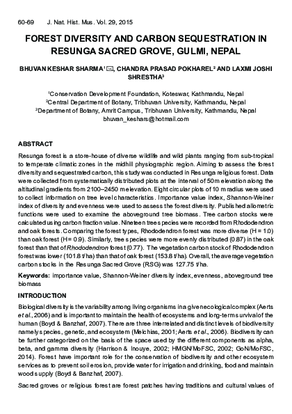 (PDF) Forest Diversity and Carbon Sequestration In Resunga Sacred Grove ...