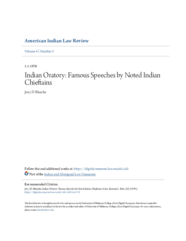 (PDF) Indian Oratory: Famous Speeches by Noted Indian Chieftains