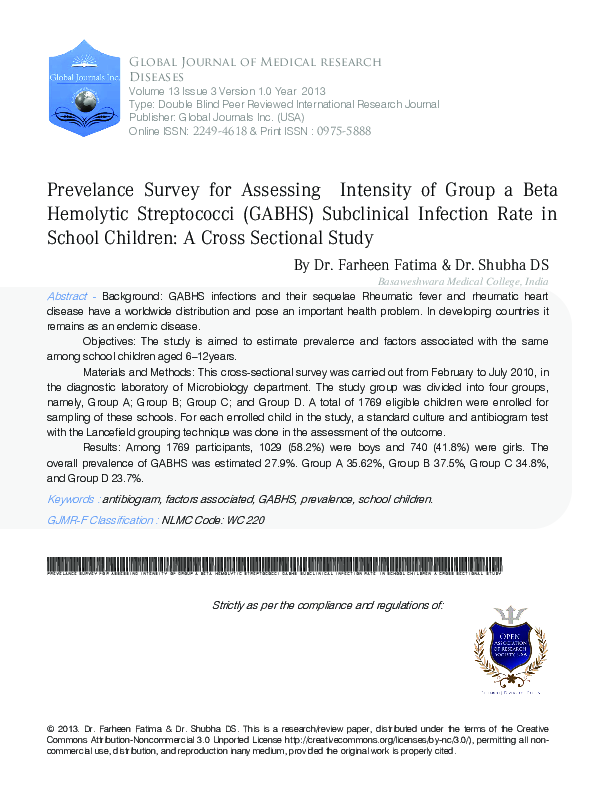 (PDF) Prevelance Survey for Assessing Intensity of Group A Beta ...
