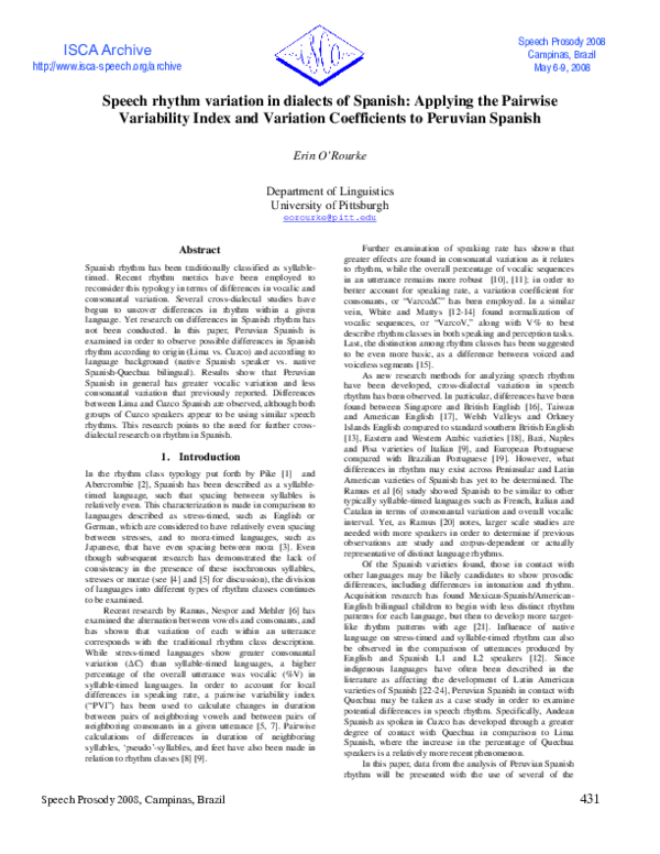 (PDF) Speech rhythm variation in dialects of Spanish: Applying the ...