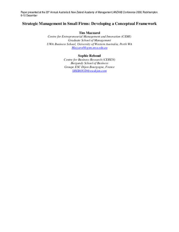 (PDF) Strategic Management in Small Firms: Developing a Conceptual ...