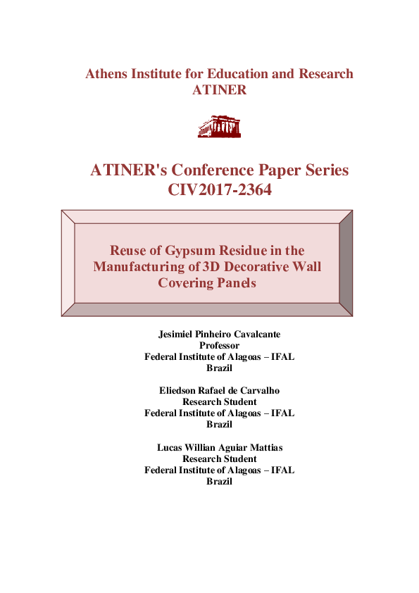 (PDF) Alagoas – IFAL Brazil Reuse of Gypsum Residue in the ...