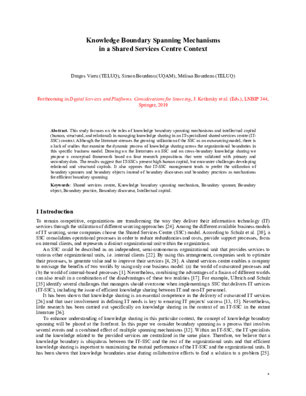 (PDF) Knowledge Boundary Spanning Mechanisms in a Shared Services Centre Context