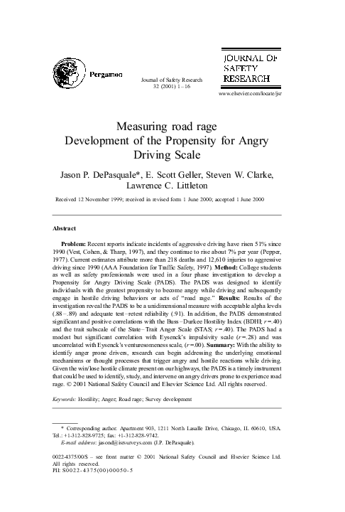 (PDF) Measuring road rage: development of the Propensity for Angry ...
