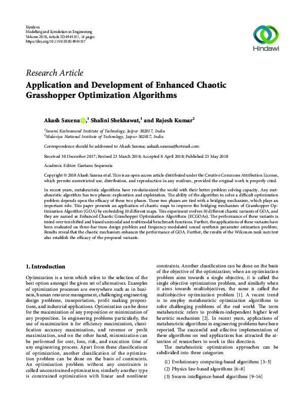 Pdf Application And Development Of Enhanced Chaotic Grasshopper