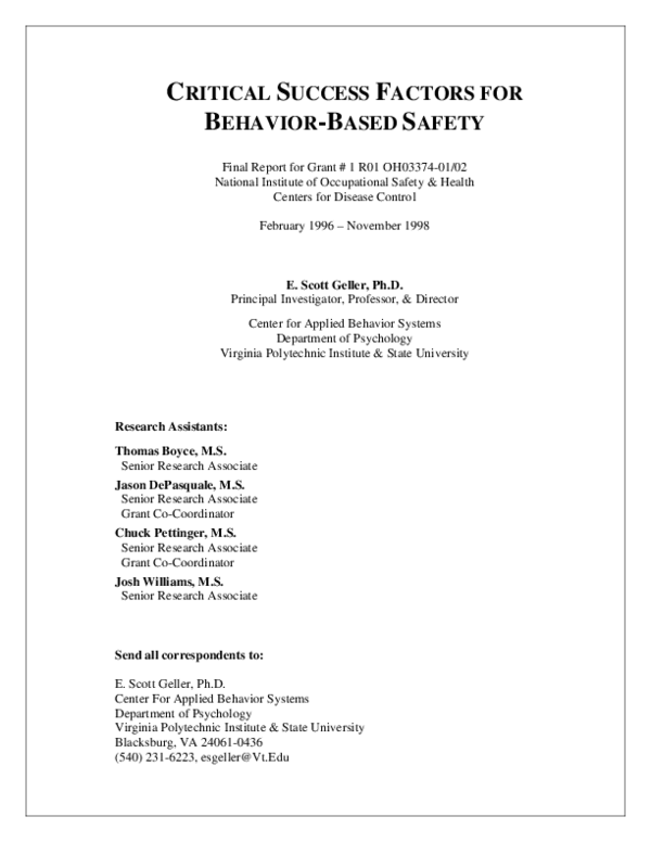 (PDF) Critical Success Factors for Behavior-Based Safety