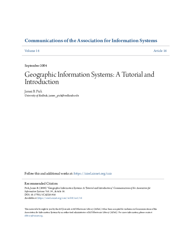 (PDF) Geographic information systems: A tutorial and introduction