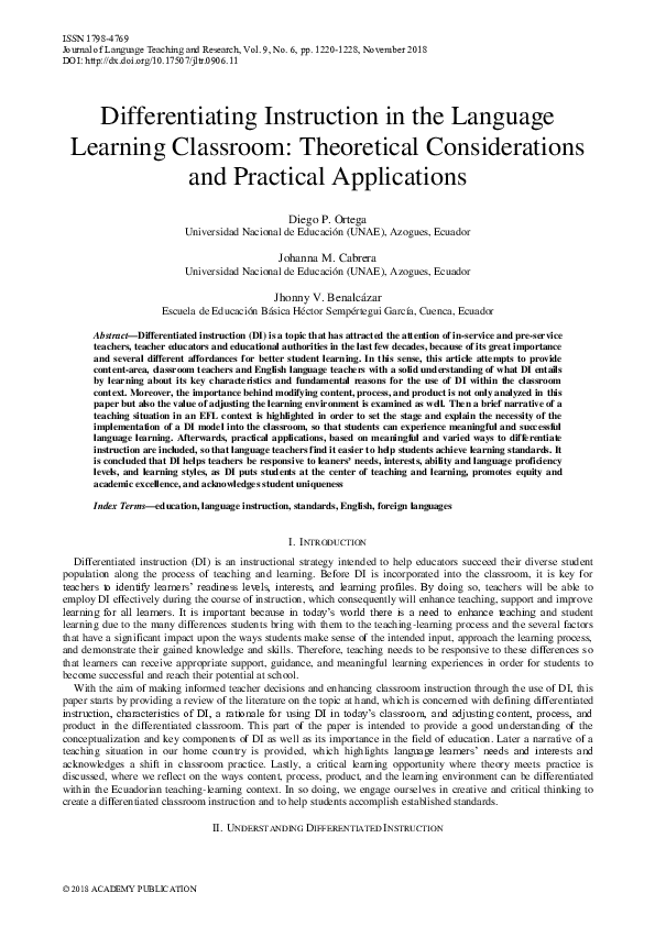 (PDF) Differentiating Instruction in the Language Learning Classroom ...