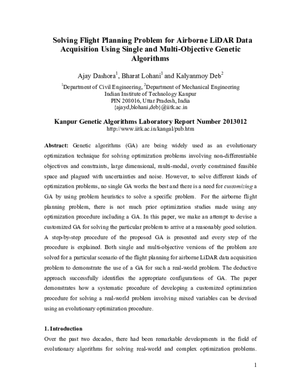 (PDF) Solving Flight Planning Problem for Airborne LiDAR Data ...
