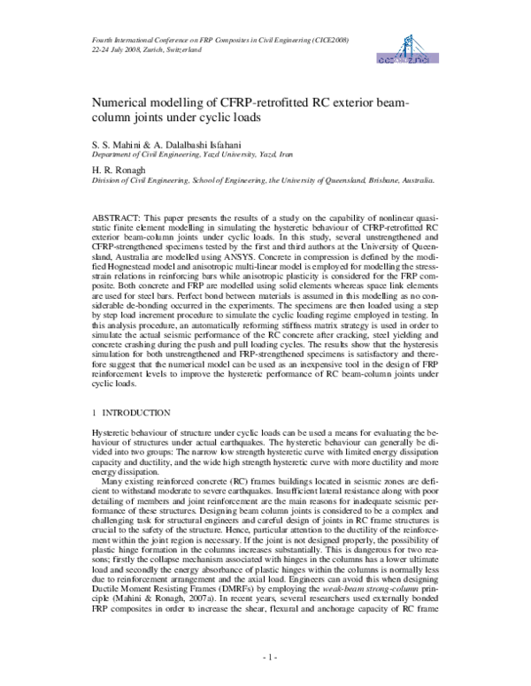 (PDF) Numerical modelling of CFRP-retrofitted RC exterior beam- column joints under cyclic loads