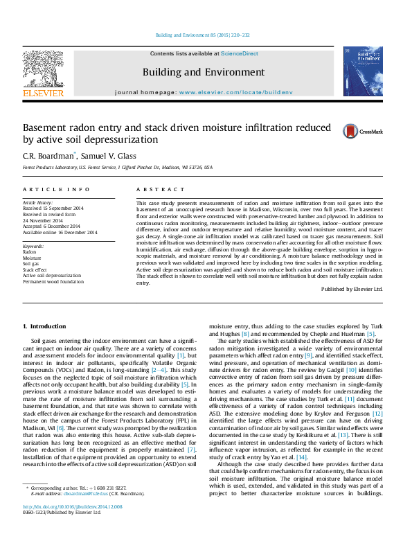 (PDF) Basement radon entry and stack driven moisture infiltration ...