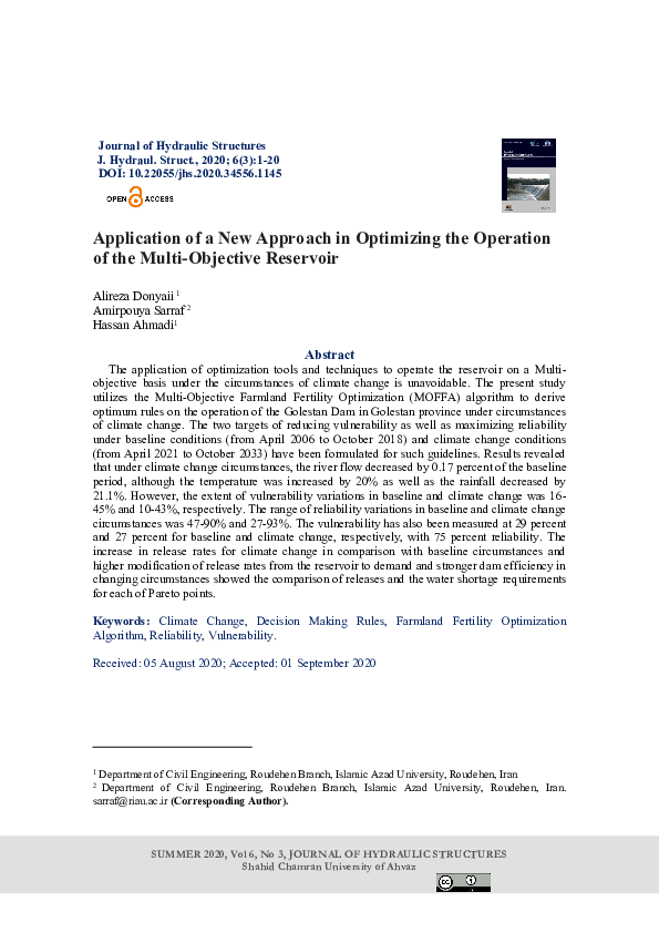Pdf Application Of A New Approach In Optimizing The Operation Of The Multi Objective Reservoir