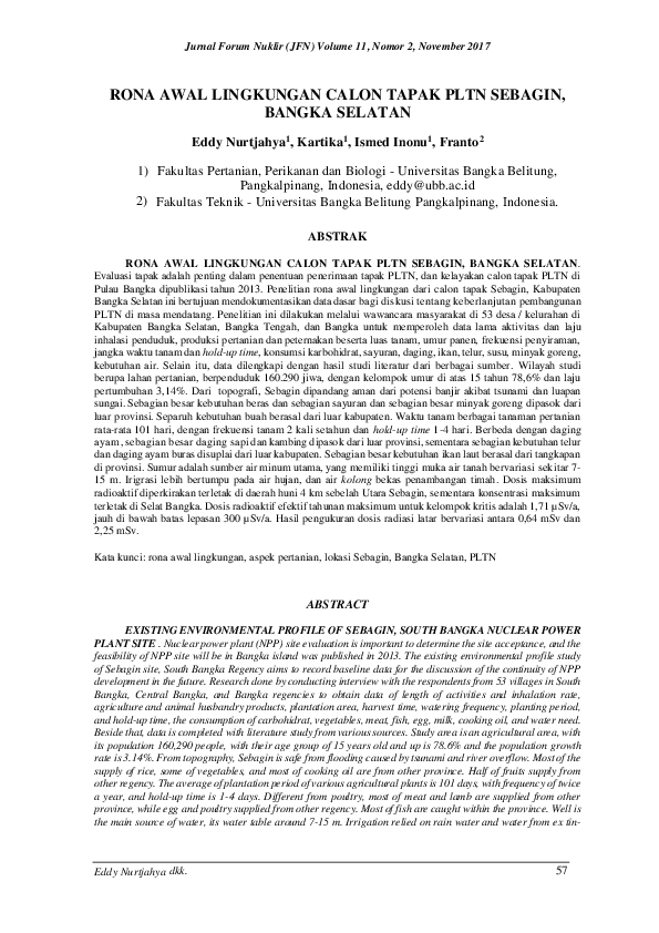 (PDF) Rona Awal Lingkungan Calon Tapak PLTN Sebagin, Bangka Selatan