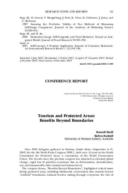(PDF) Tourism and Protected Areas: Benefits Beyond Boundaries