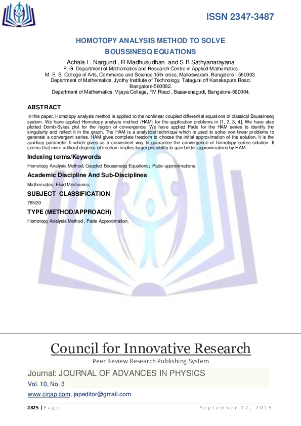 Pdf Homotopy Analysis Method To Solve Boussinesq Equations