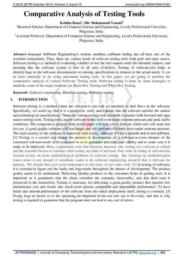 (PDF) Comparative Analysis of Testing Tools