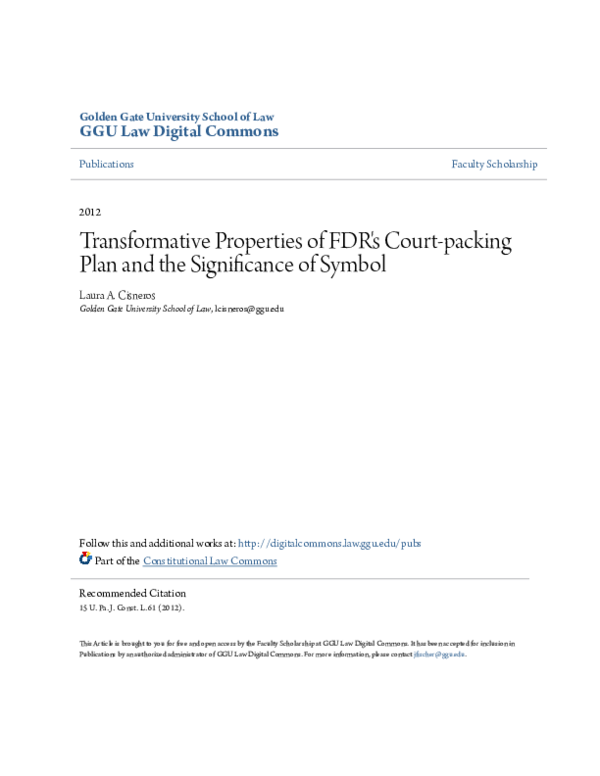 (PDF) Transformative Properties of FDR's Court-packing Plan and the ...