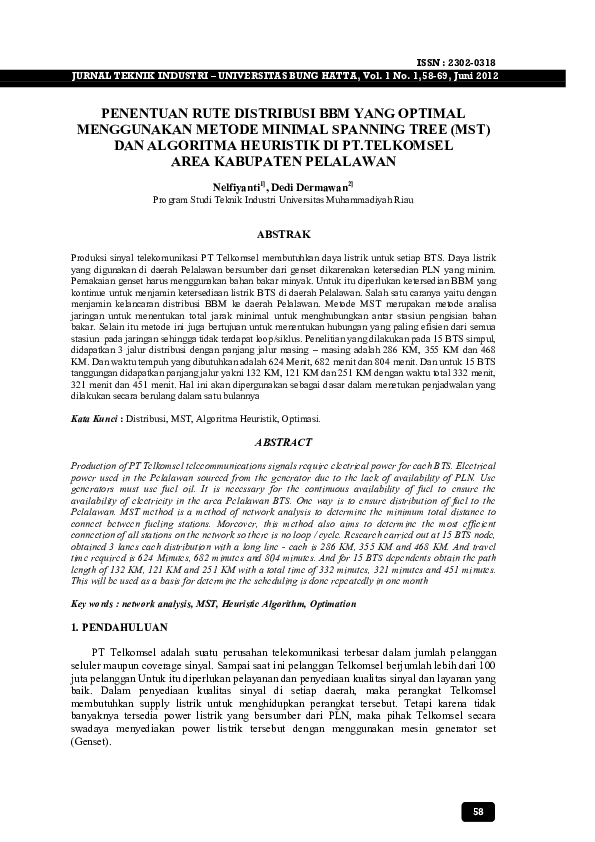 Pdf Penentuan Rute Distribusi Bbm Yang Optimal Menggunakan Metode Minimal Spanning Tree Mst