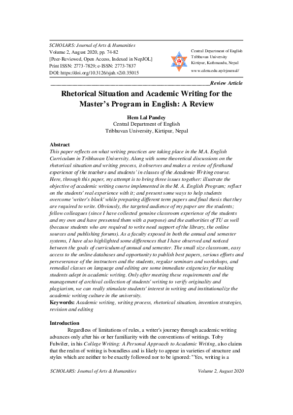 (PDF) Rhetorical Situation and Academic Writing for the Master’s ...