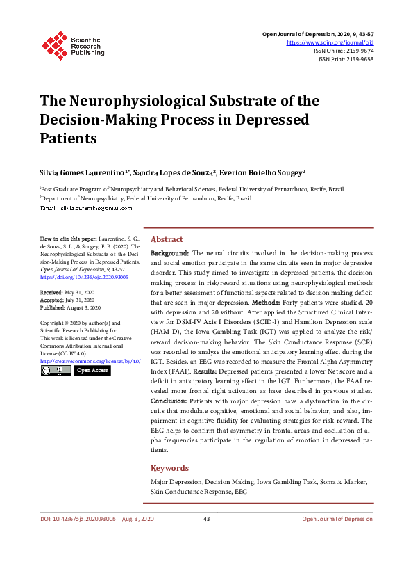 (PDF) The Neurophysiological Substrate of the Decision-Making Process ...