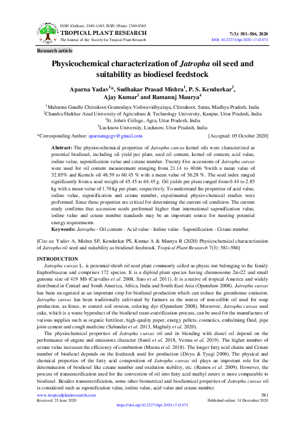 (PDF) Physicochemical characterization of Jatropha oil seed and ...