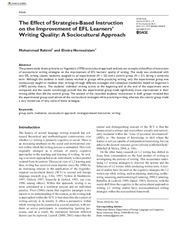 (PDF) The Effect of Strategies-Based Instruction on the Improvement of EFL Learners’ Writing ...