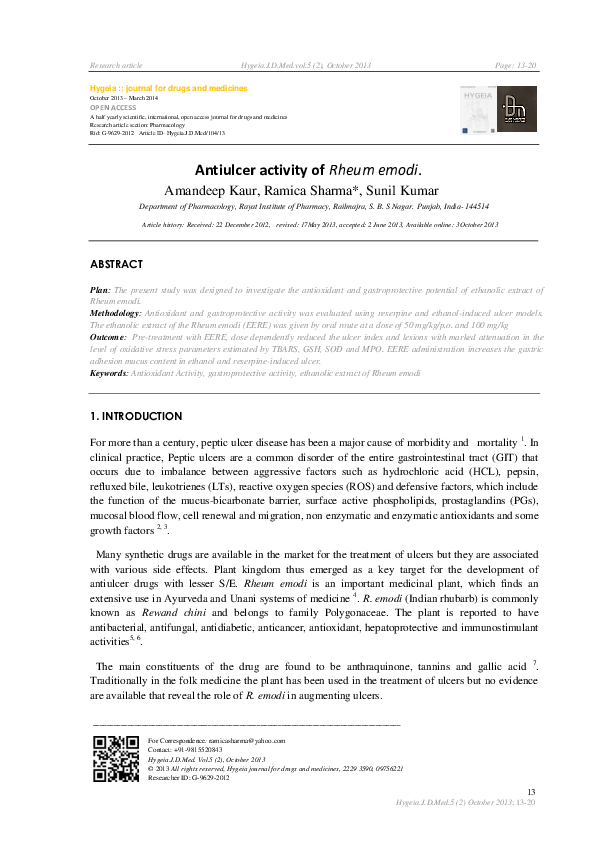 (PDF) Antiulcer activity of Rheum emodi