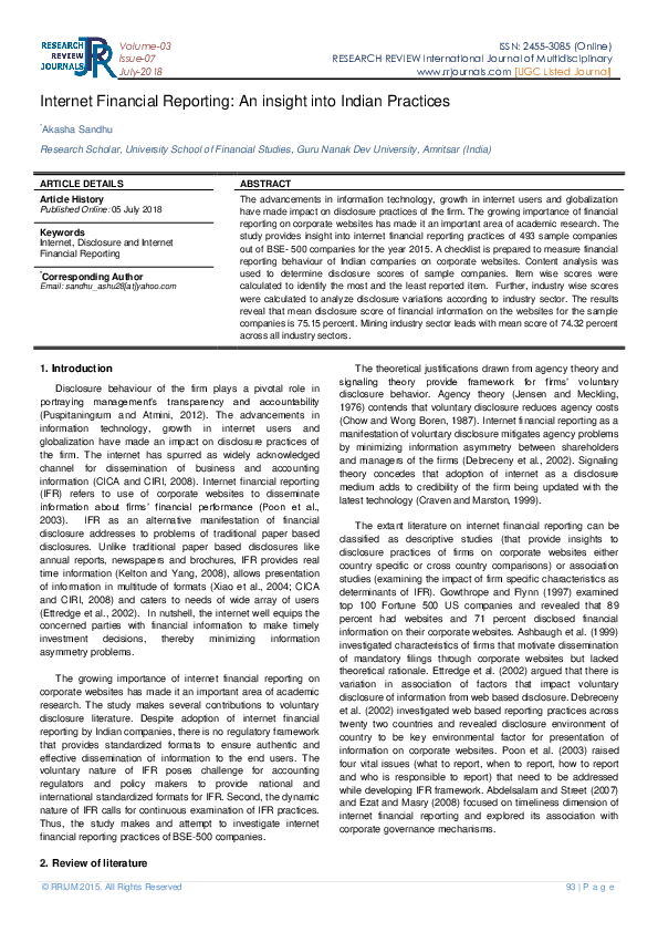 (PDF) Internet Financial Reporting: An Insight Into Indian Practices